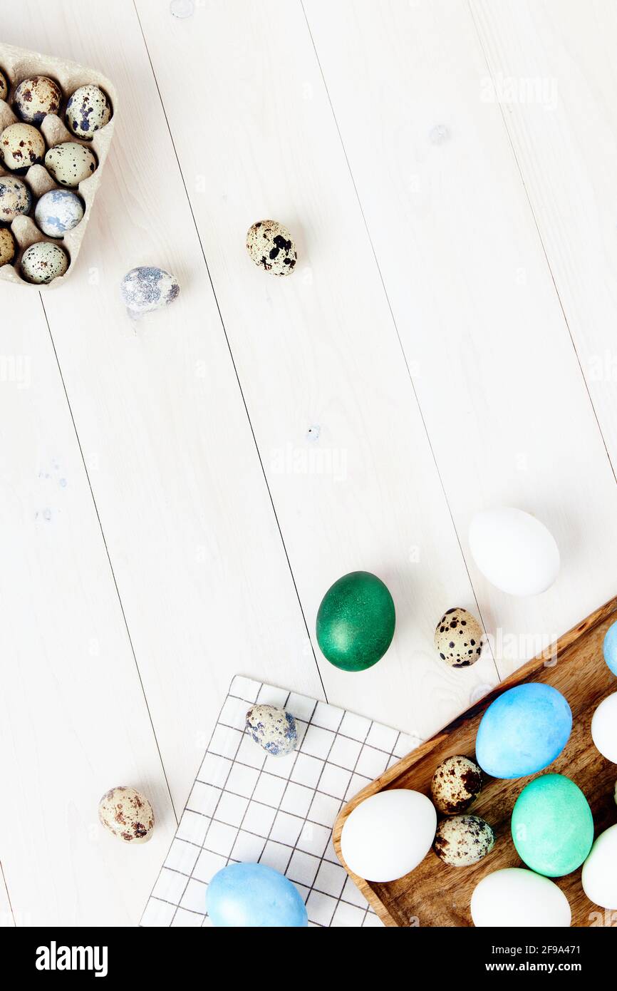 church holiday easter colorful eggs on chalkboard and wooden background ...