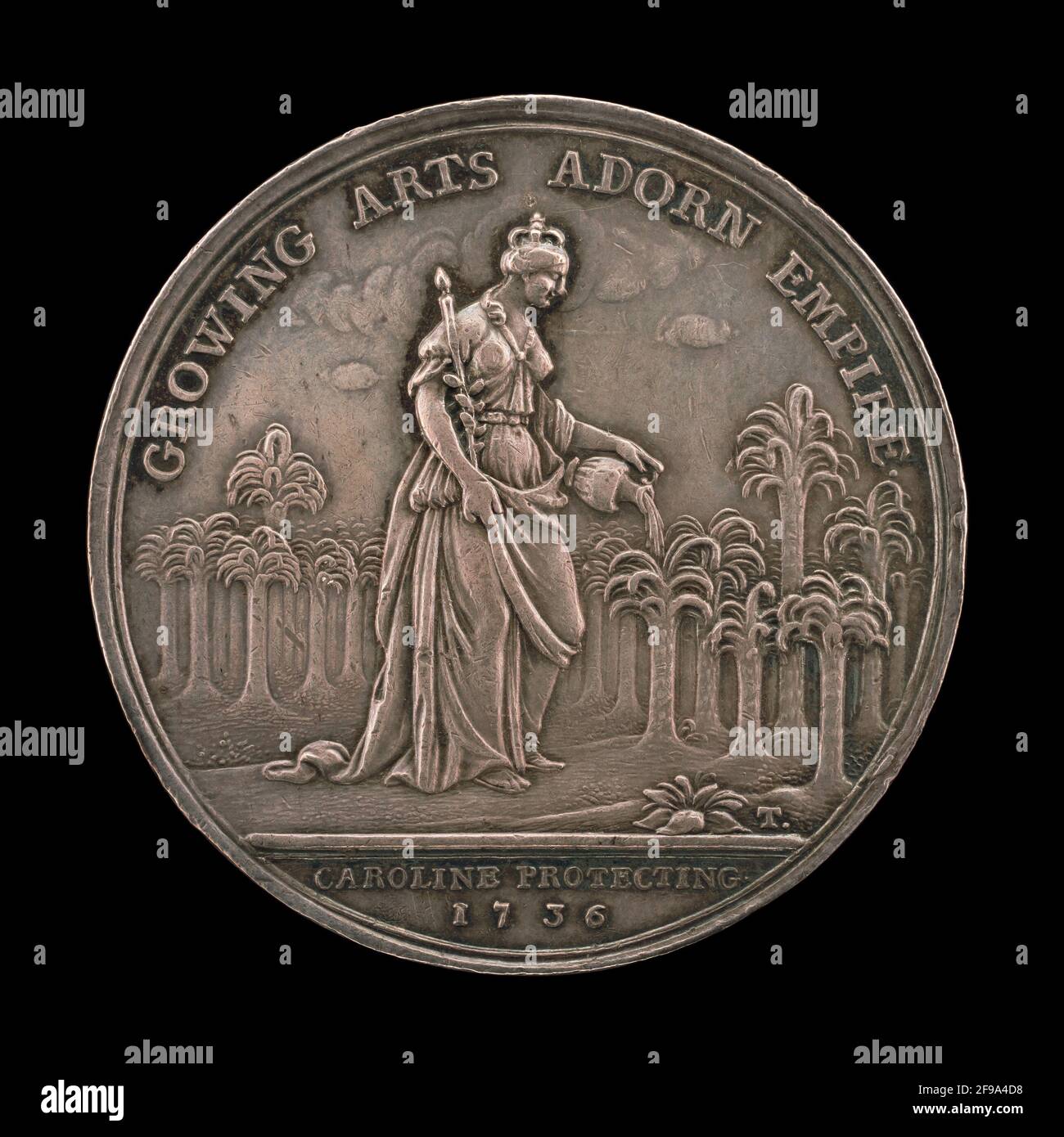 Queen Caroline Watering a Young Palm Tree Grove [reverse], 1736 Stock ...