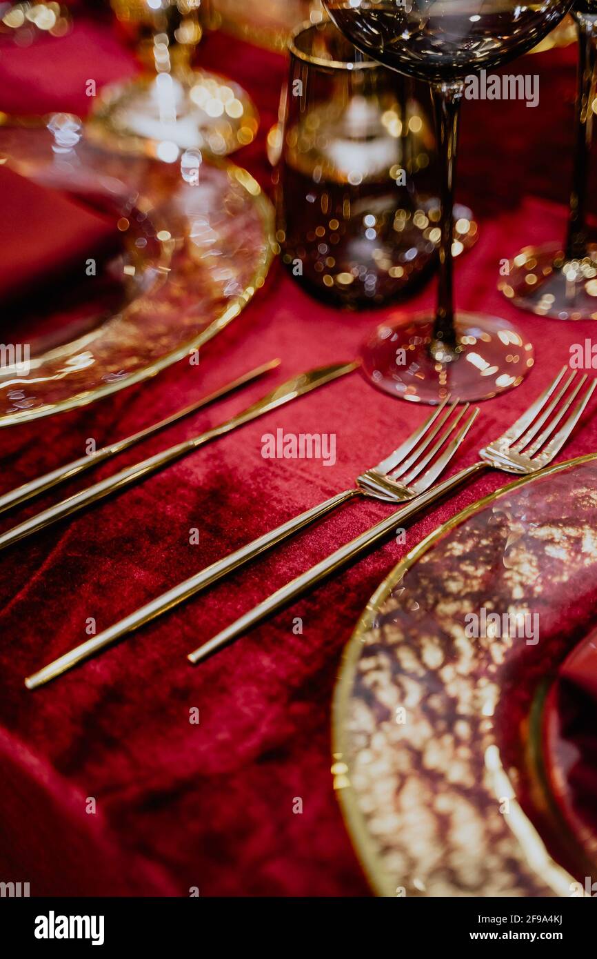 Vertical shot of the dining table set Stock Photo - Alamy