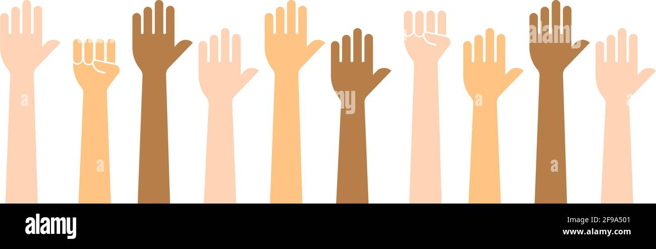 Various races raising their hands vector illustration (anti racism ...