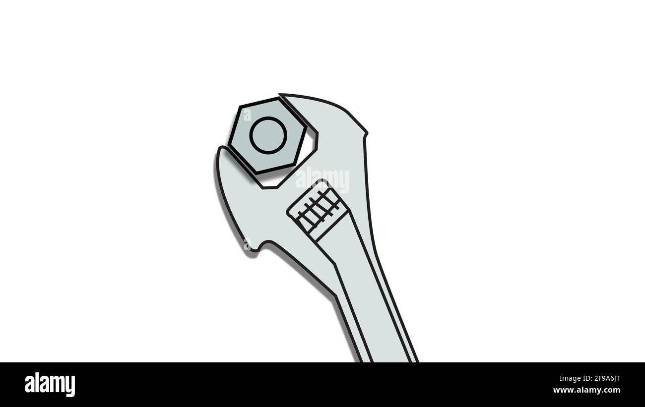 2D illustration of bolt and spanner Stock Photo - Alamy