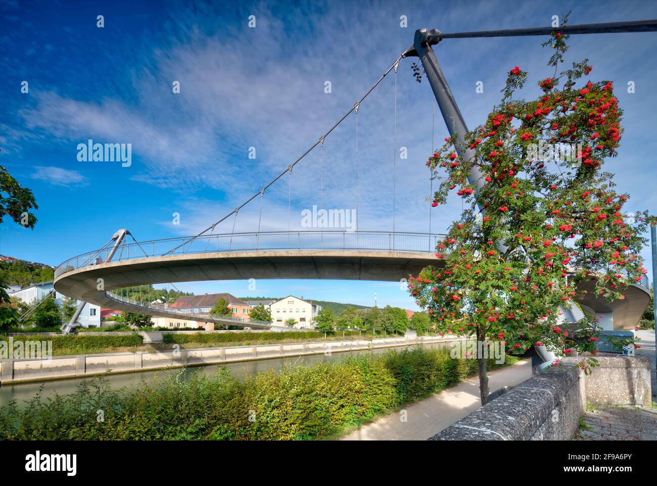 Pedestrian bridge, Torhausplatz, Main-Danube Canal, bridge, cable ...