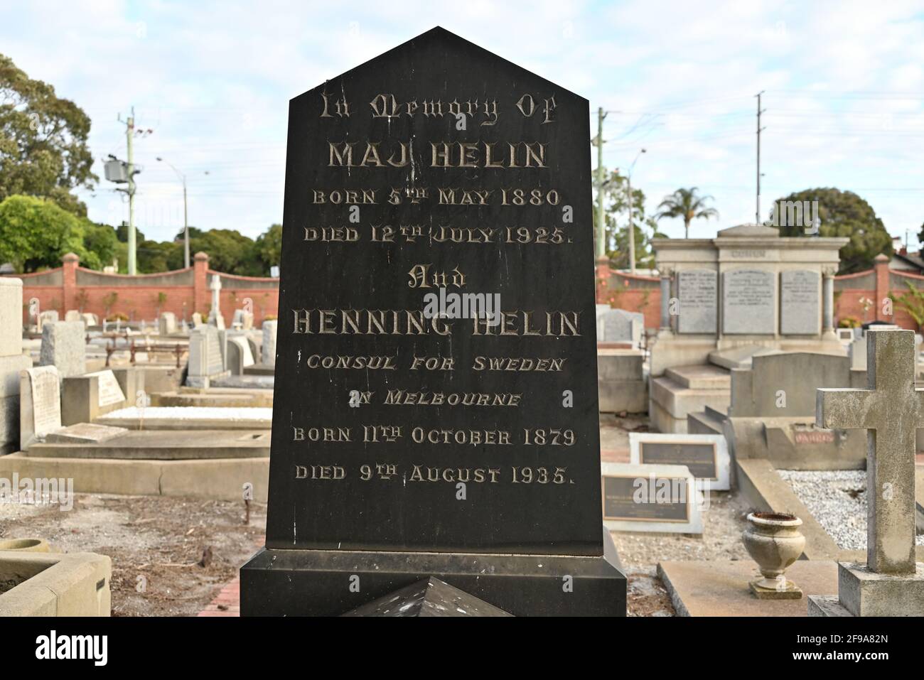 The grave of Maj Helin (1880-1925) and Henning Helin (1879-1935), the ...