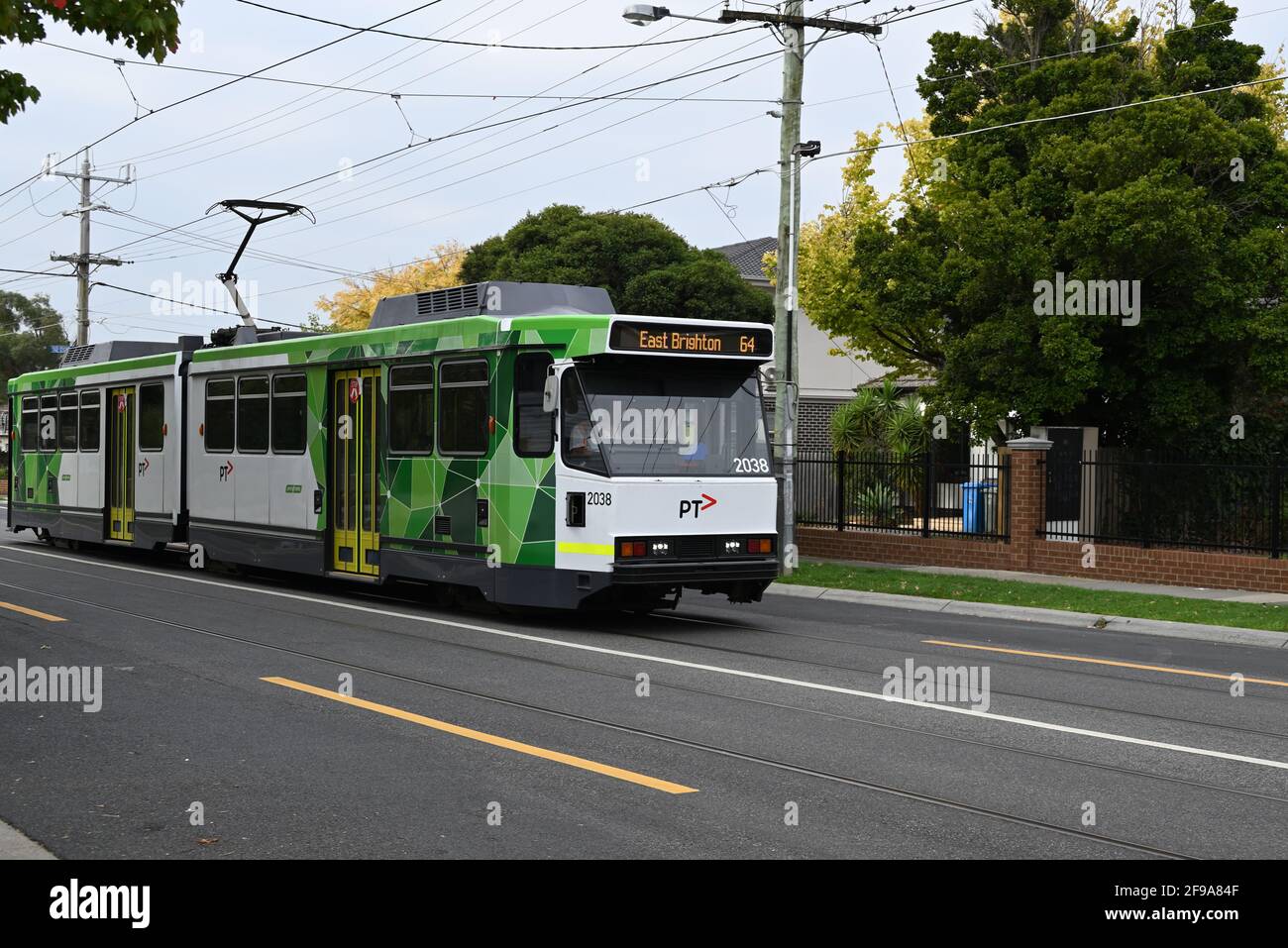 A B-Class tram on Hawthorn Rd, on route 64, running towards East ...