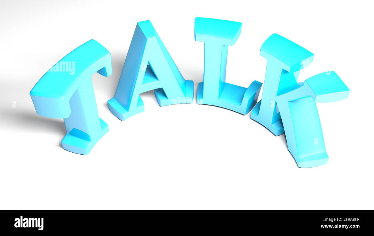 TALK blue bent write isolated on white background - 3D rendering ...