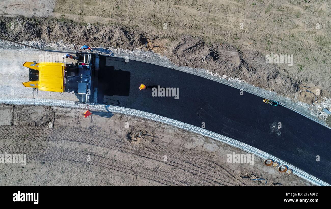 Aerial view - road works Stock Photo - Alamy