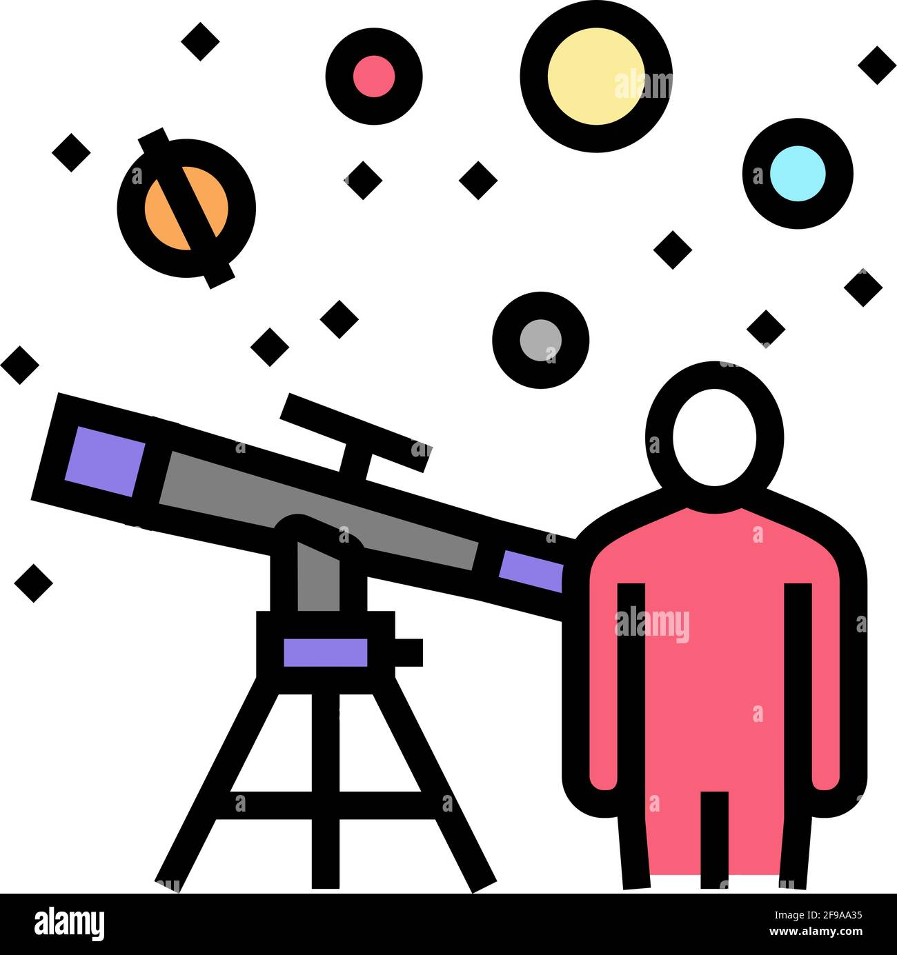 astronomer watching in telescope on stars color icon vector ...