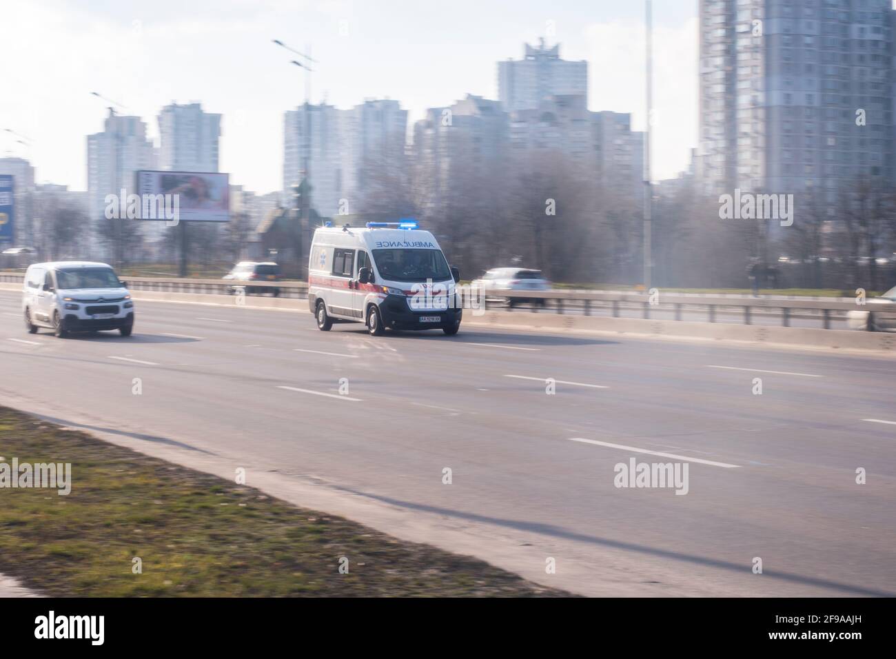 Ukraine, Kyiv - 21 March 2021: Black Citroen Jumpy car moving on the ...