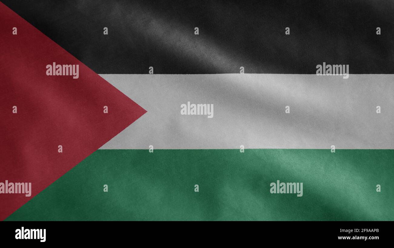 Palestinian flag waving in the wind. Close up of Palestine banner ...