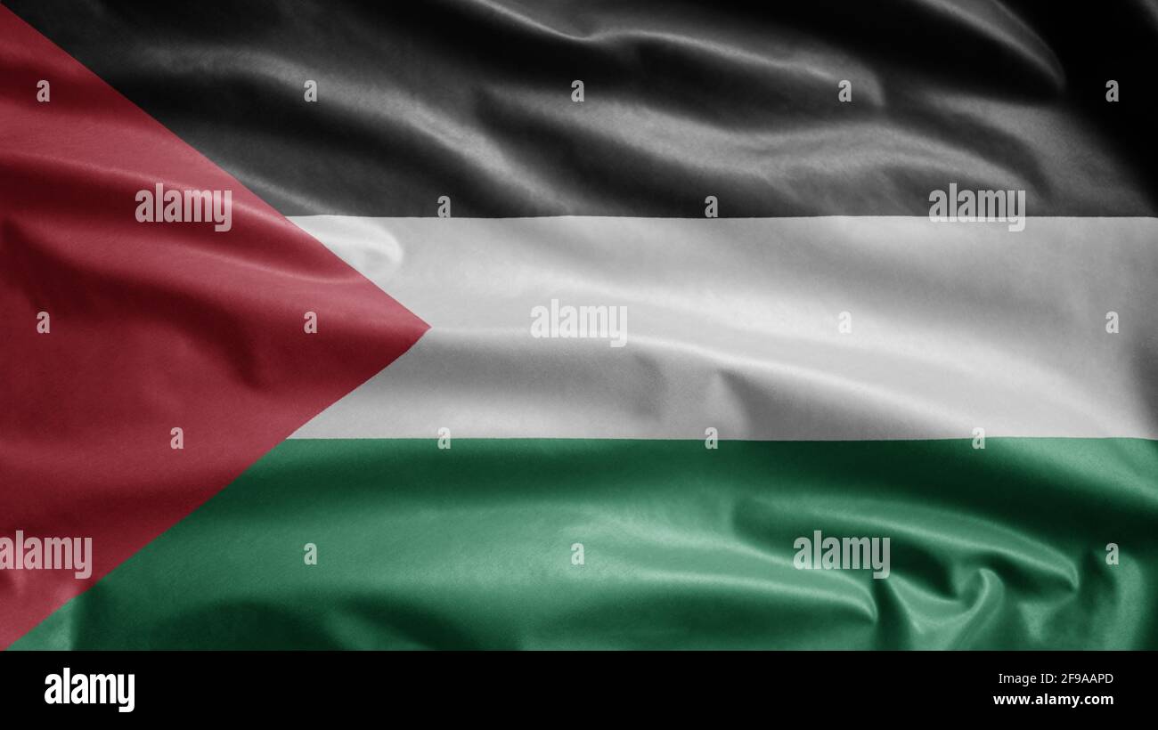 Palestinian flag waving in the wind. Close up of Palestine banner ...