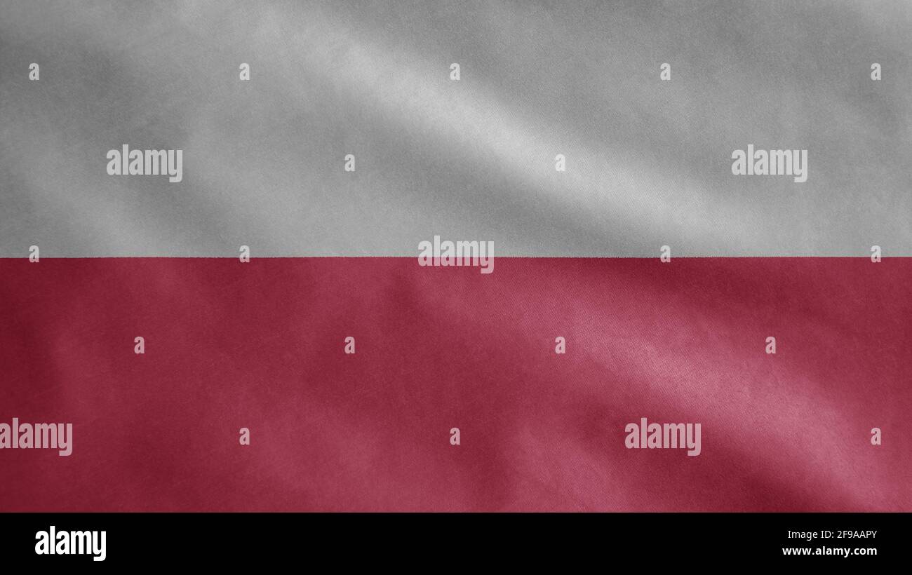 Polish flag waving in the wind. Close up of Poland banner blowing, soft ...