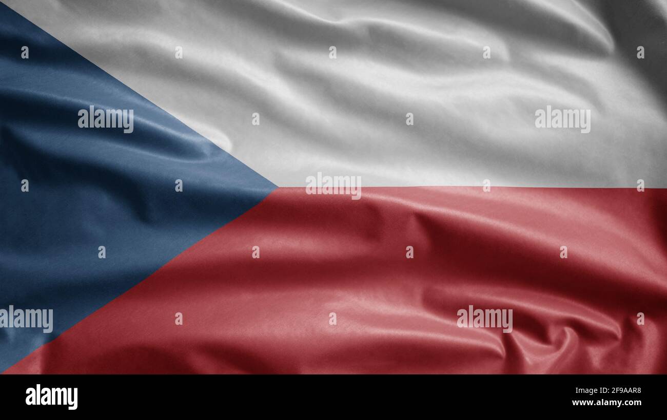 Czechia flag waving in the wind. Close up of Czech Republic banner ...