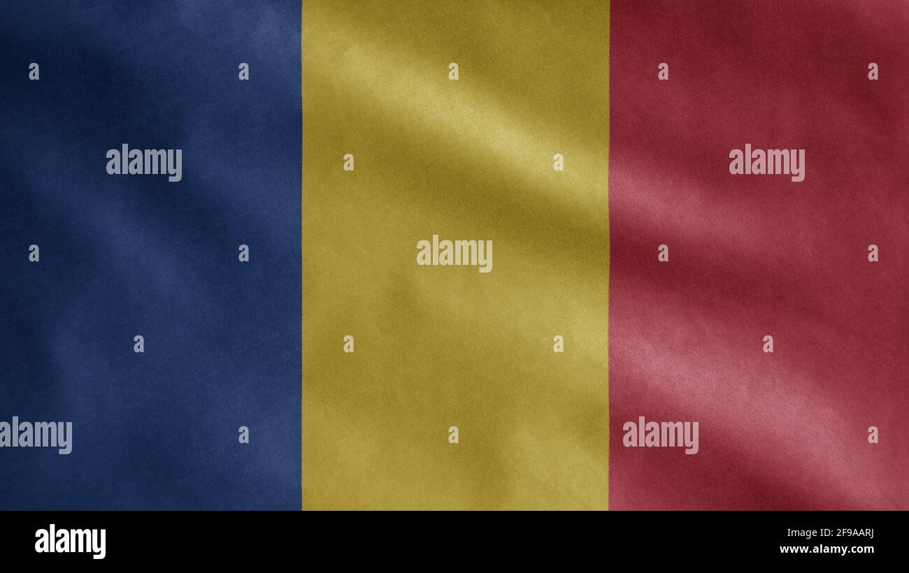 Romanian flag waving in the wind. Close up of Romania banner blowing ...