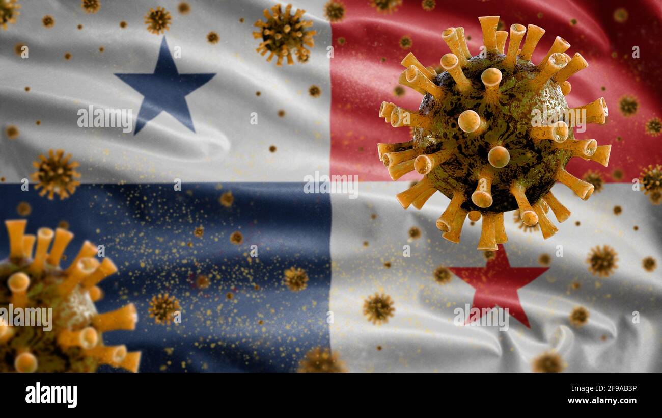 3D, Panamanian flag waving with coronavirus outbreak infecting ...