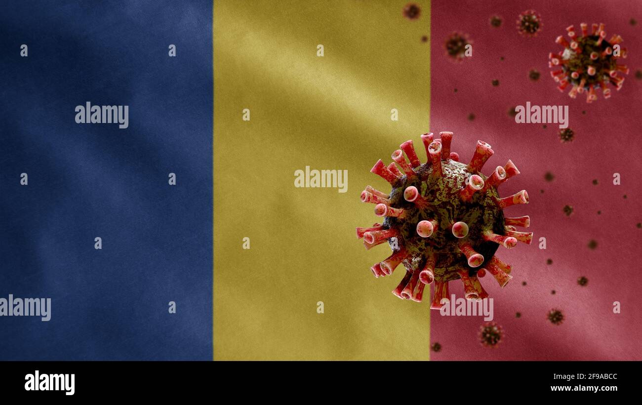 3D, Romanian flag waving with coronavirus outbreak infecting ...