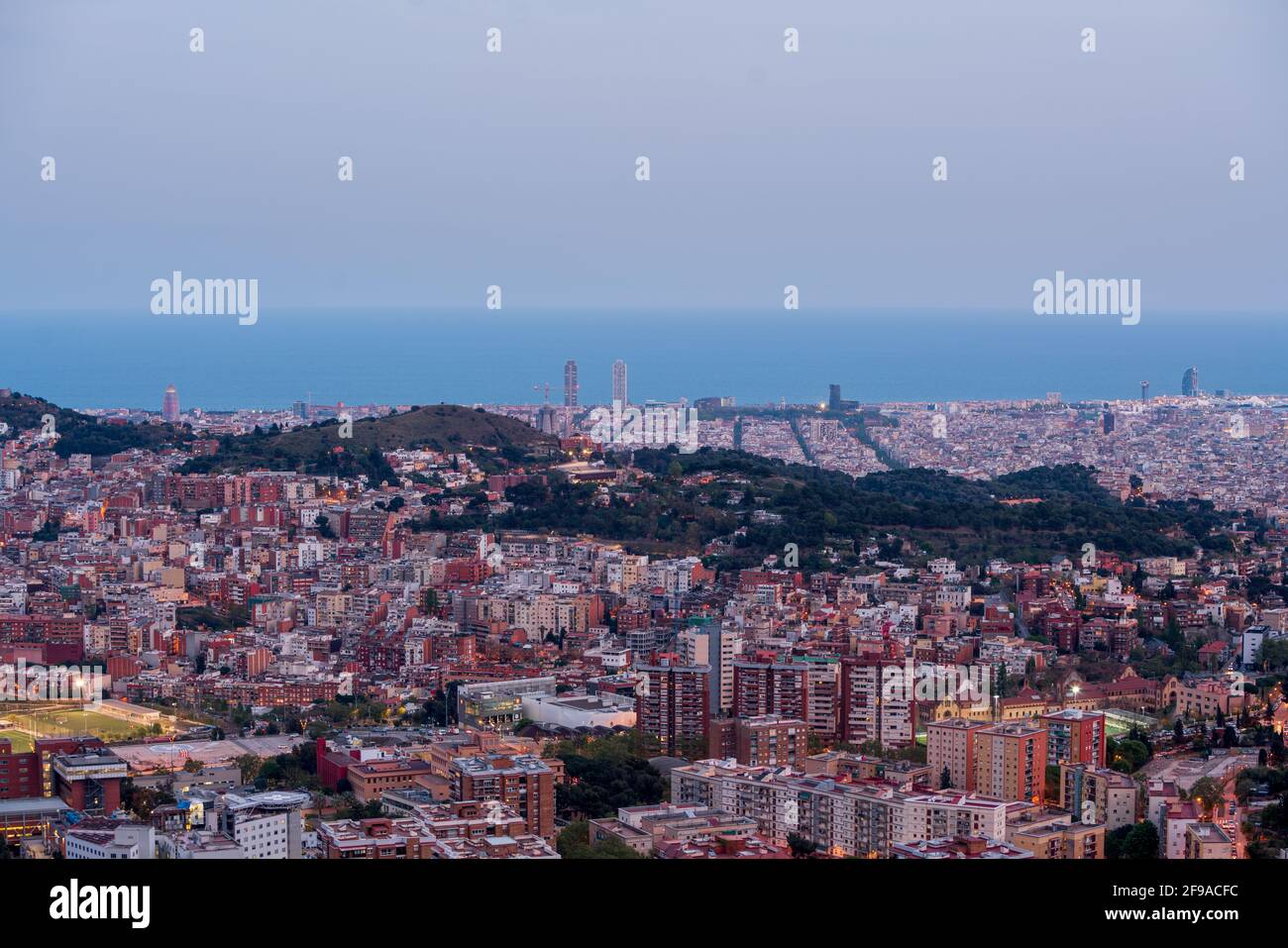Panoramic view of Barcelona from the viewpoint of L'Arrabassada Stock ...