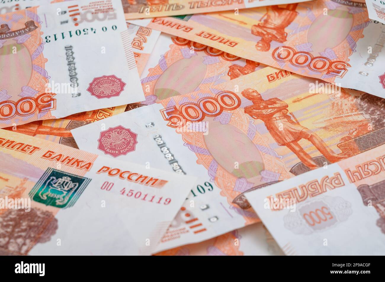 5000 rubles background. Russian banknotes at different angles Stock ...
