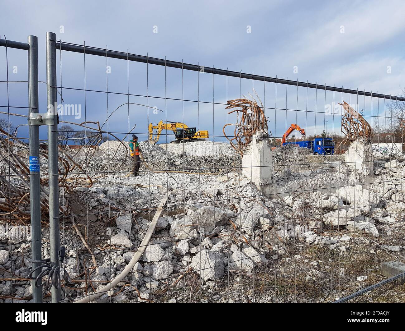 Demolition work at the Greek school in Munich Berg-am-Laim Stock Photo ...
