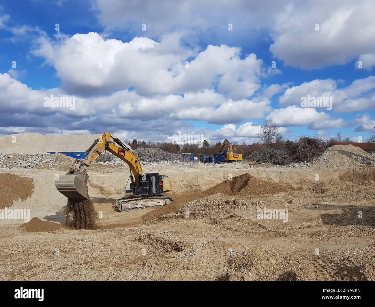 Demolition work at the Greek school in Munich Berg-am-Laim Stock Photo ...