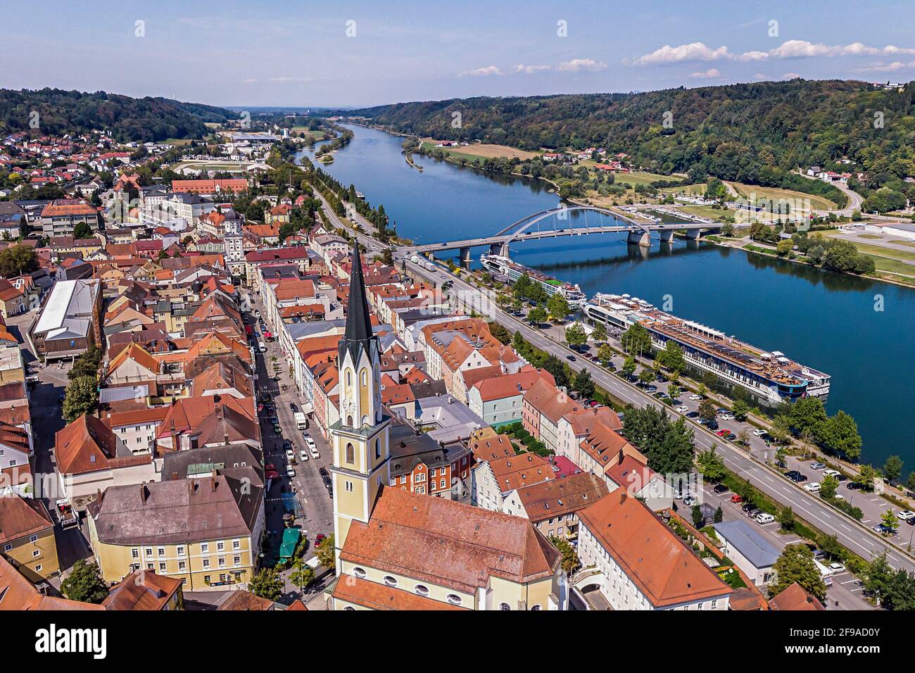 Aerial view to Vilshofen on the Danube Stock Photo - Alamy