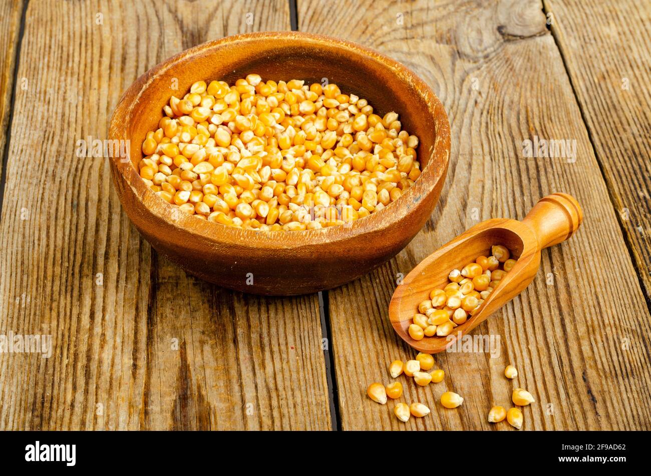 Dry corn grains in bowl for making popcorn. Studio Photo Stock Photo ...