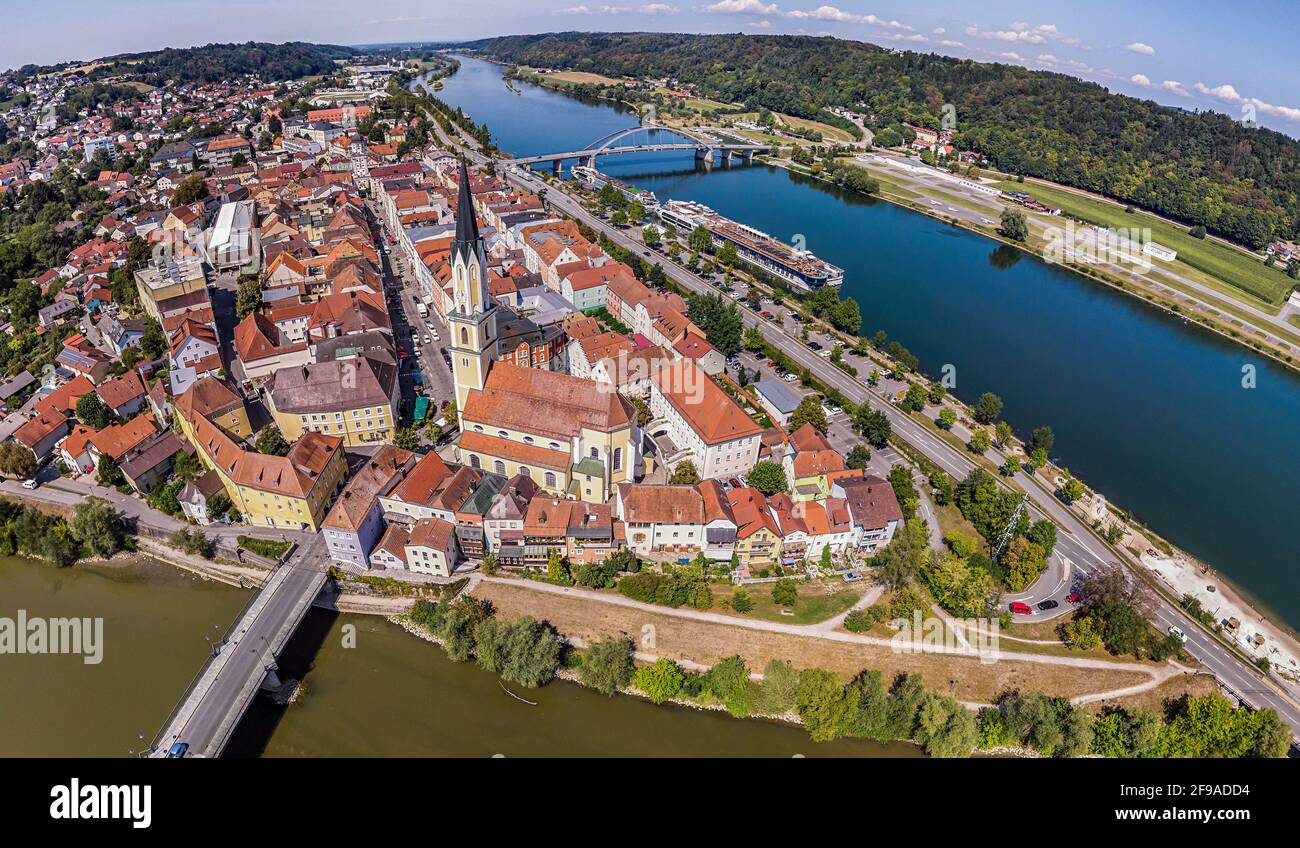 Aerial view to Vilshofen on the Danube Stock Photo - Alamy