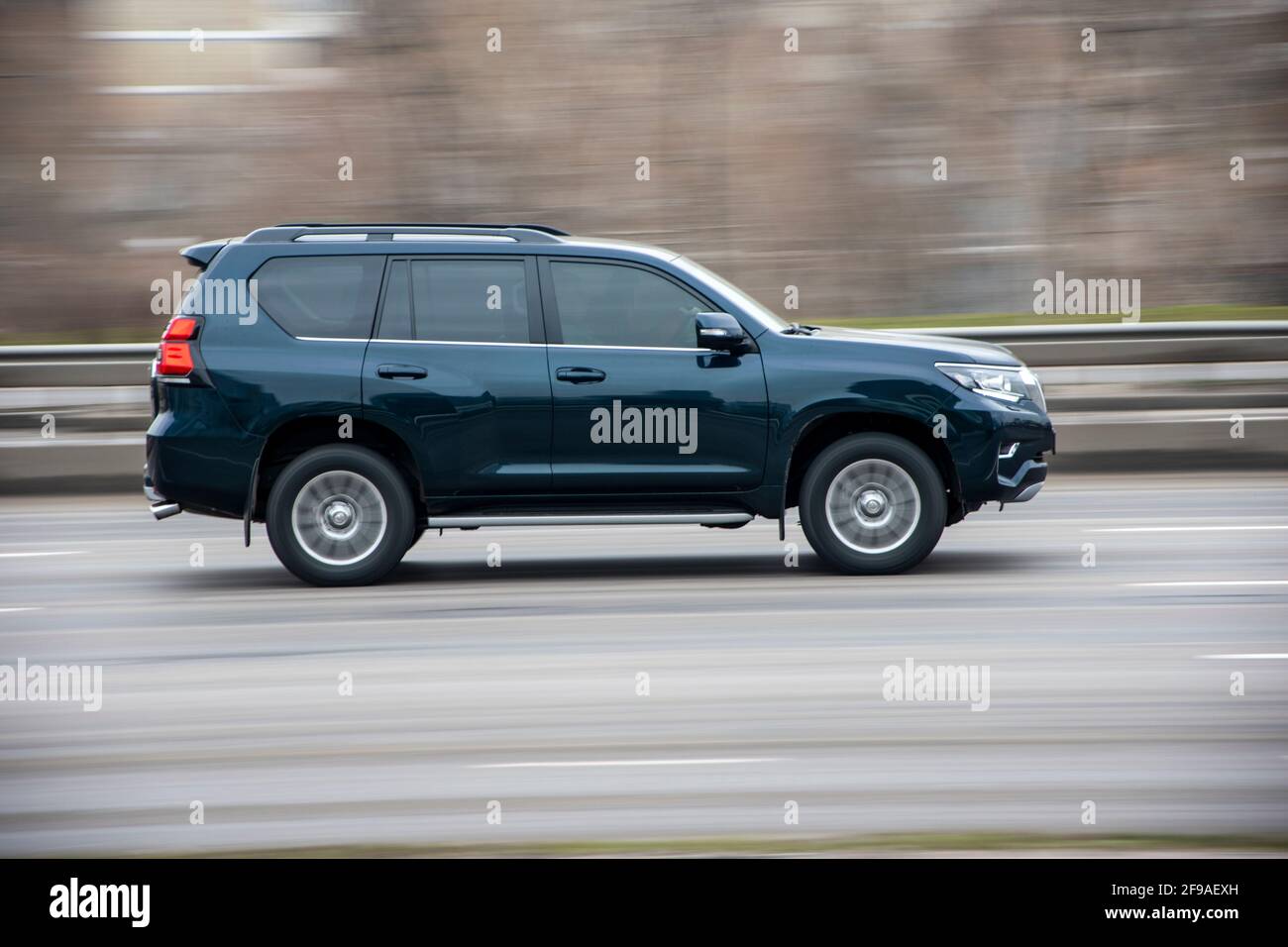 Ukraine, Kyiv - 2 March 2021: Black Toyota Land Cruiser car moving on ...