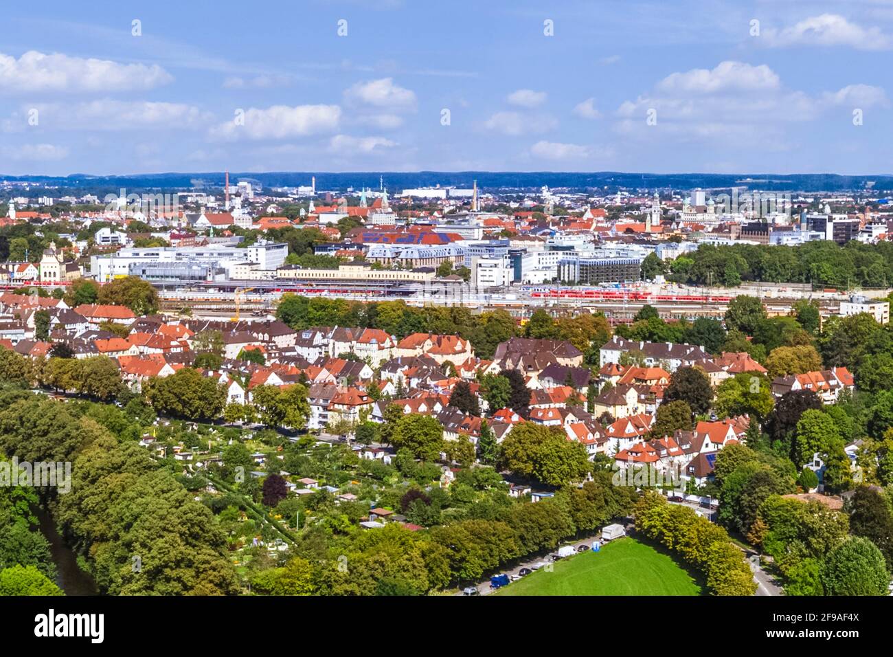 Aerial view to Augsburg, Thelott quarter and central station Stock ...