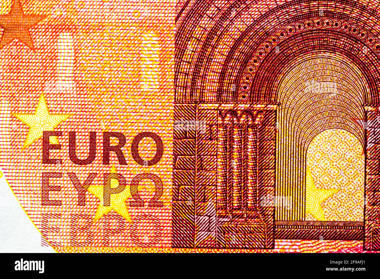 Selective focus on detail of EURO banknotes. Close up macro detail of ...