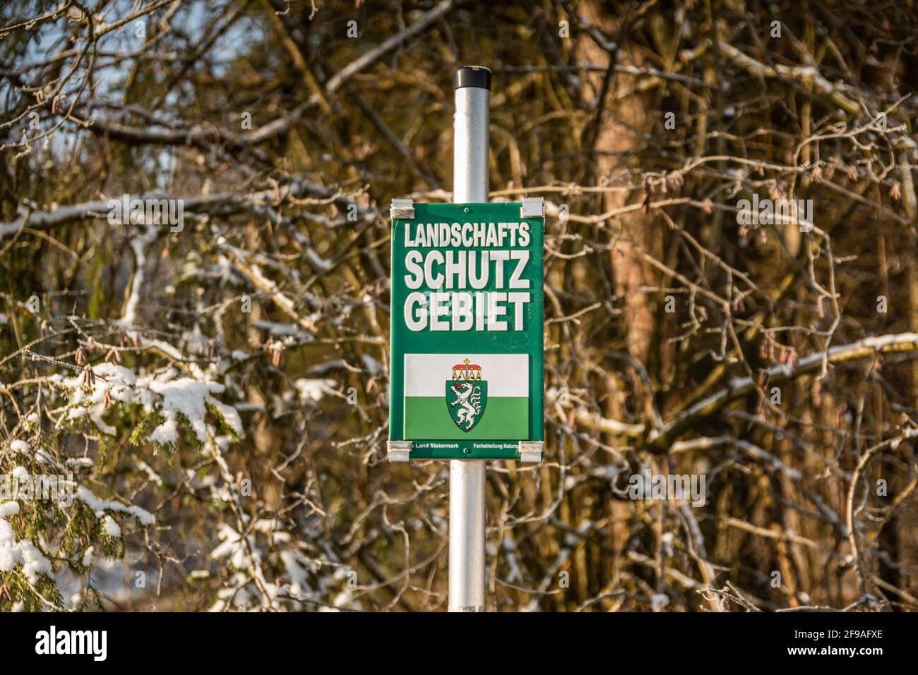 Protected landscape area sign in Styrian forest Stock Photo - Alamy