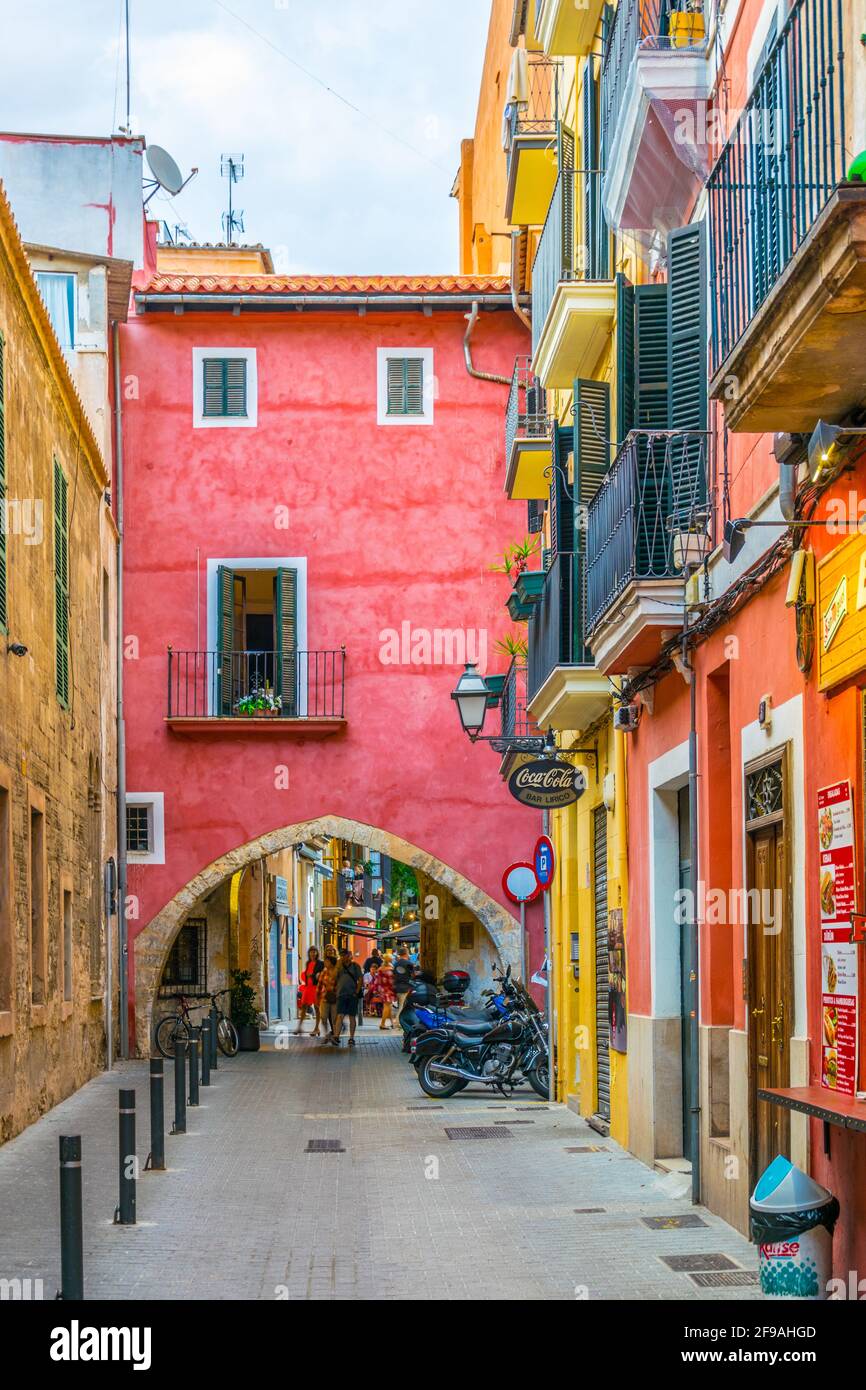 PALMA DE MALLORCA, SPAIN, MAY 18, 2017: View of a narrow street in the ...