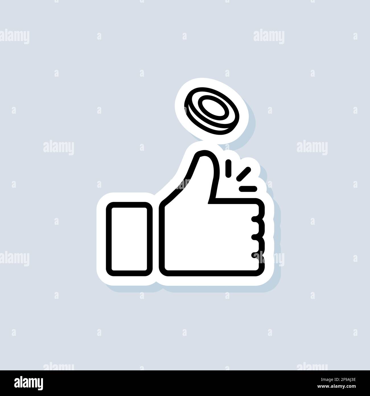 Heads or tails sticker. Coin flipping. Thumb up icon. Vector on ...