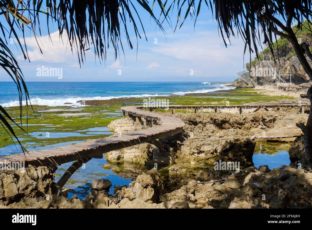 The blue and beautiful color of the Sawarna beach in Banten, Indonesia ...