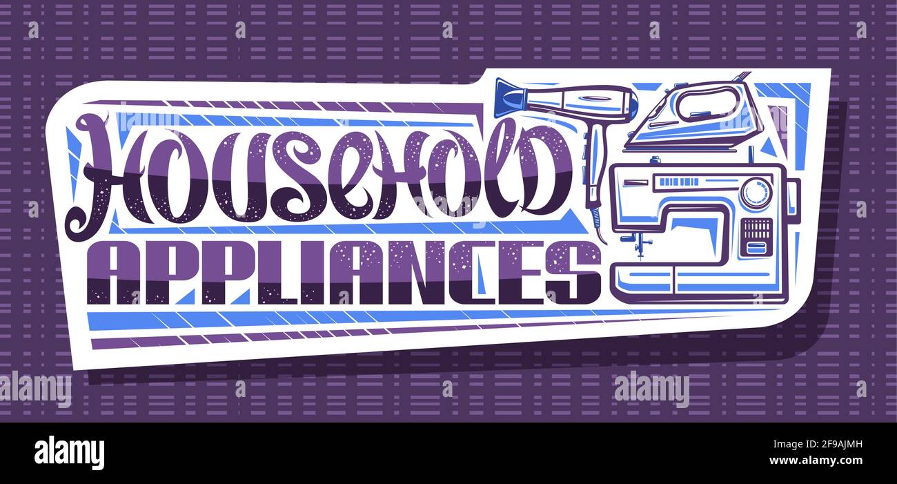 Vector logo for Household Appliances, white decorative sign board with ...