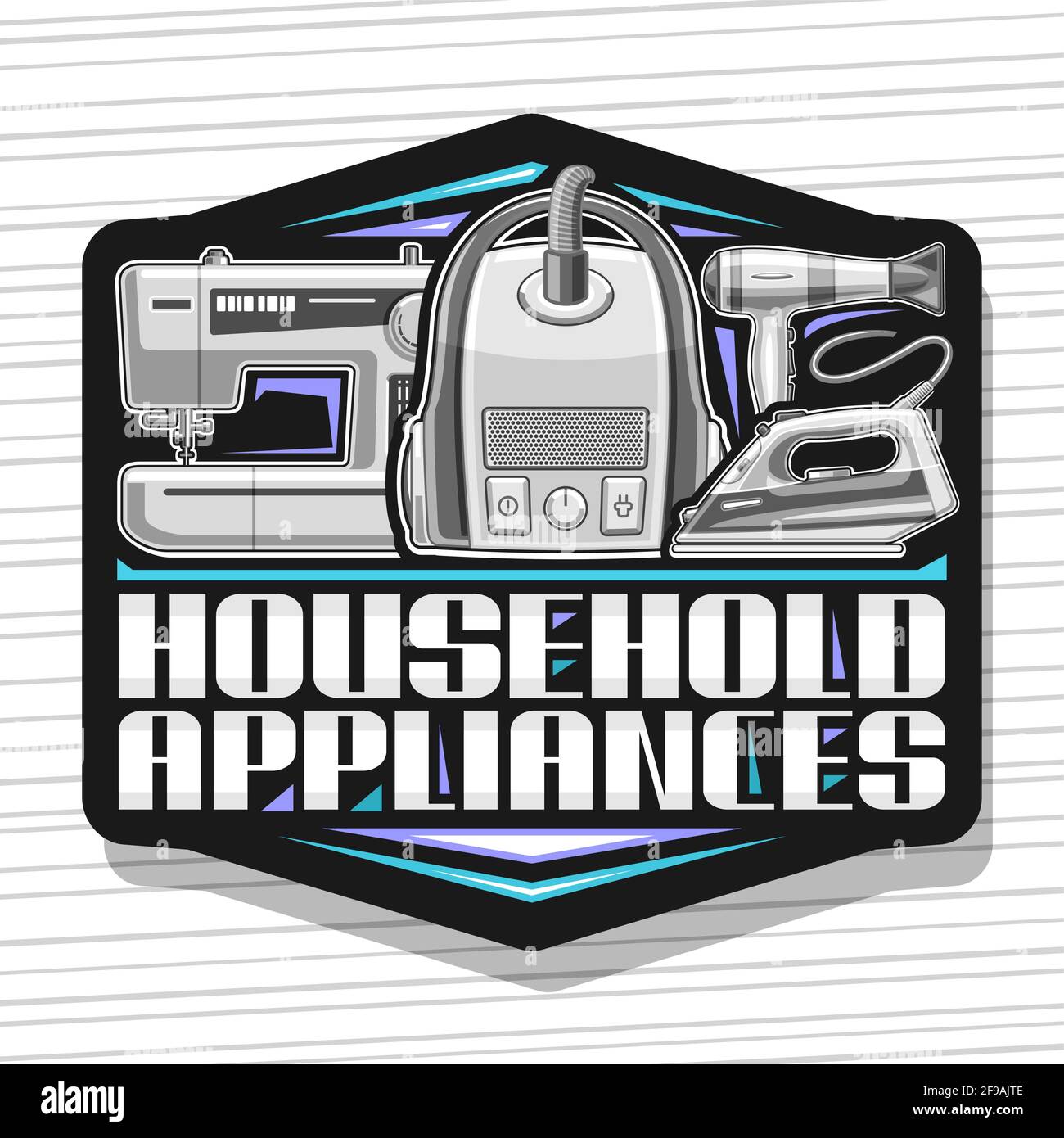Vector logo for Household Appliances, black decorative sign board with ...