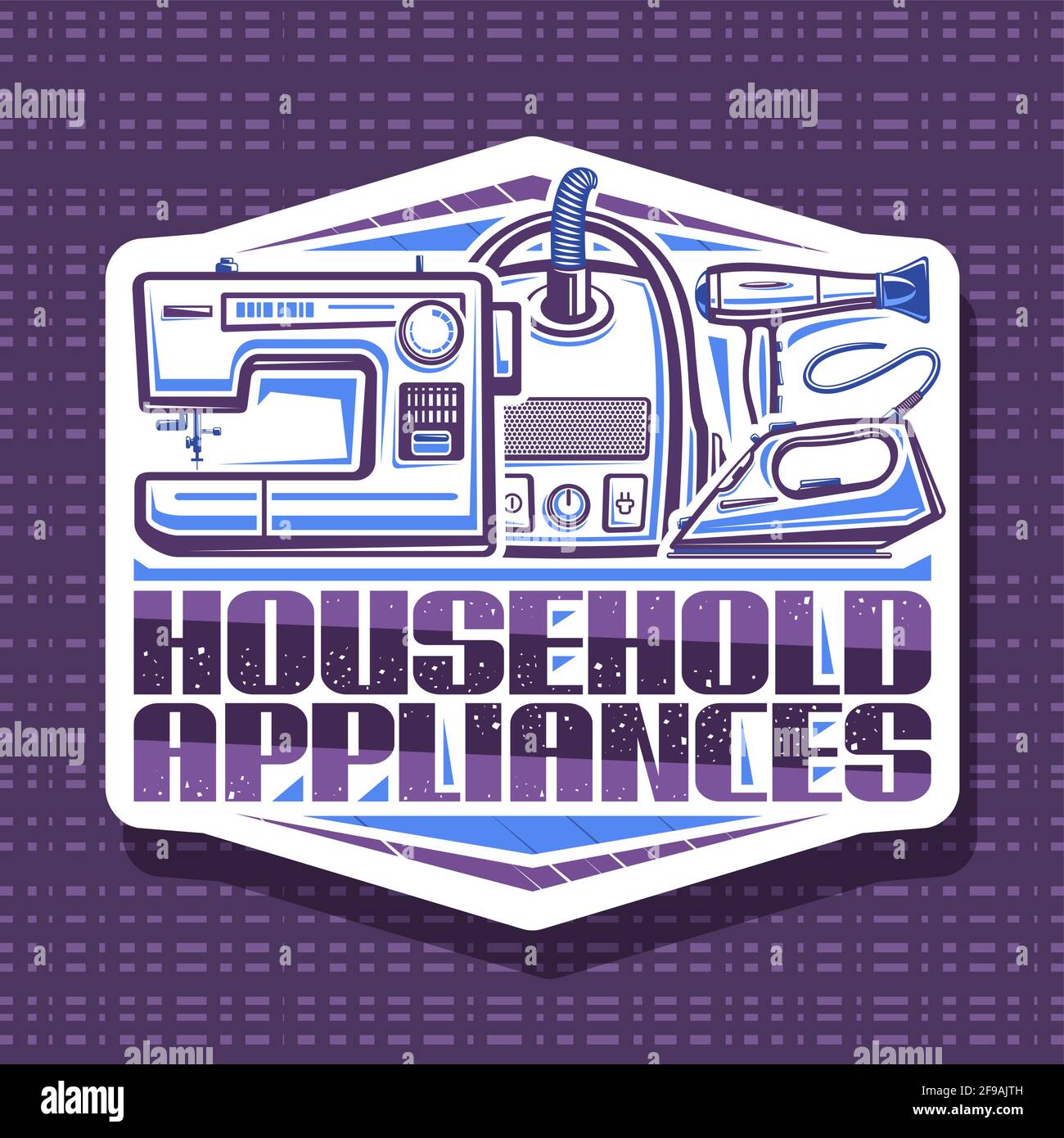Vector logo for Household Appliances, white decorative sign board with ...