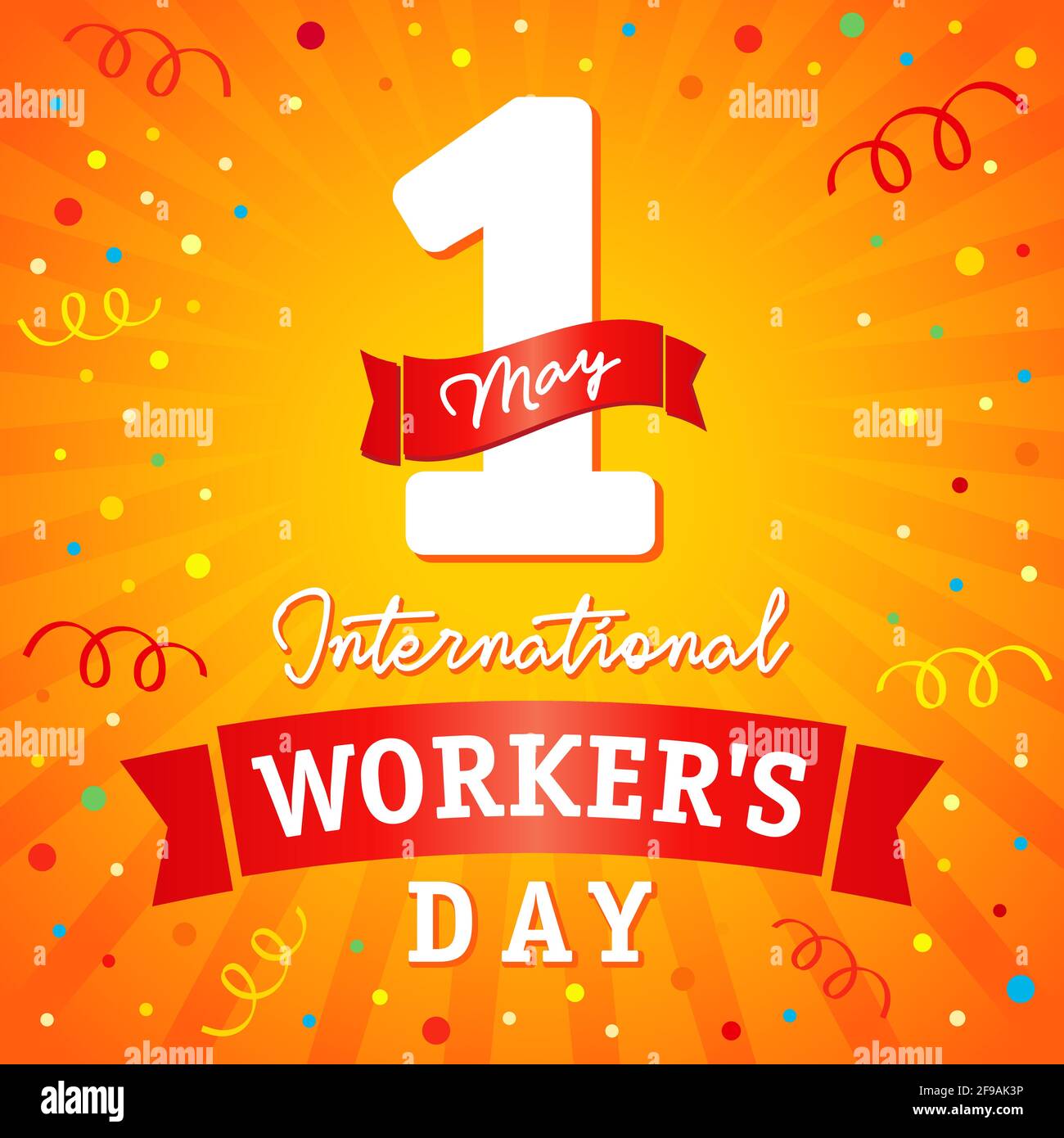 1 st of May, International Worker's Day lettering on colored confetti ...