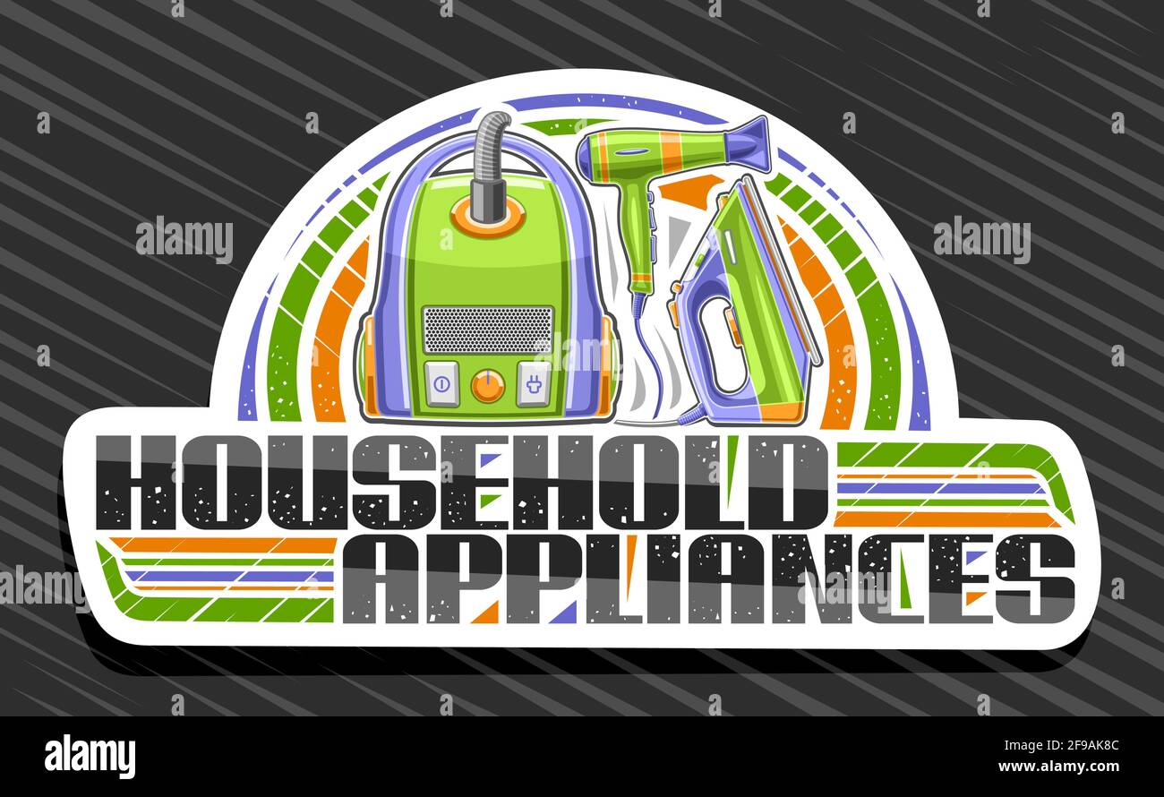 Vector logo for Household Appliances, white decorative sign board with ...