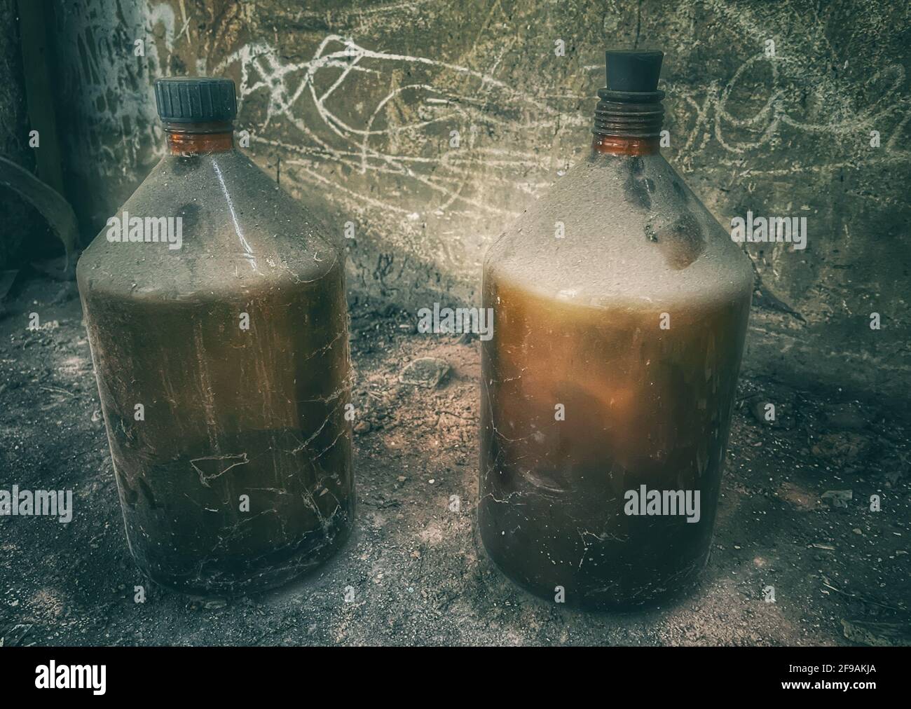 Old Empty Bottles In An Abandoned Factory Stock Photo - Alamy