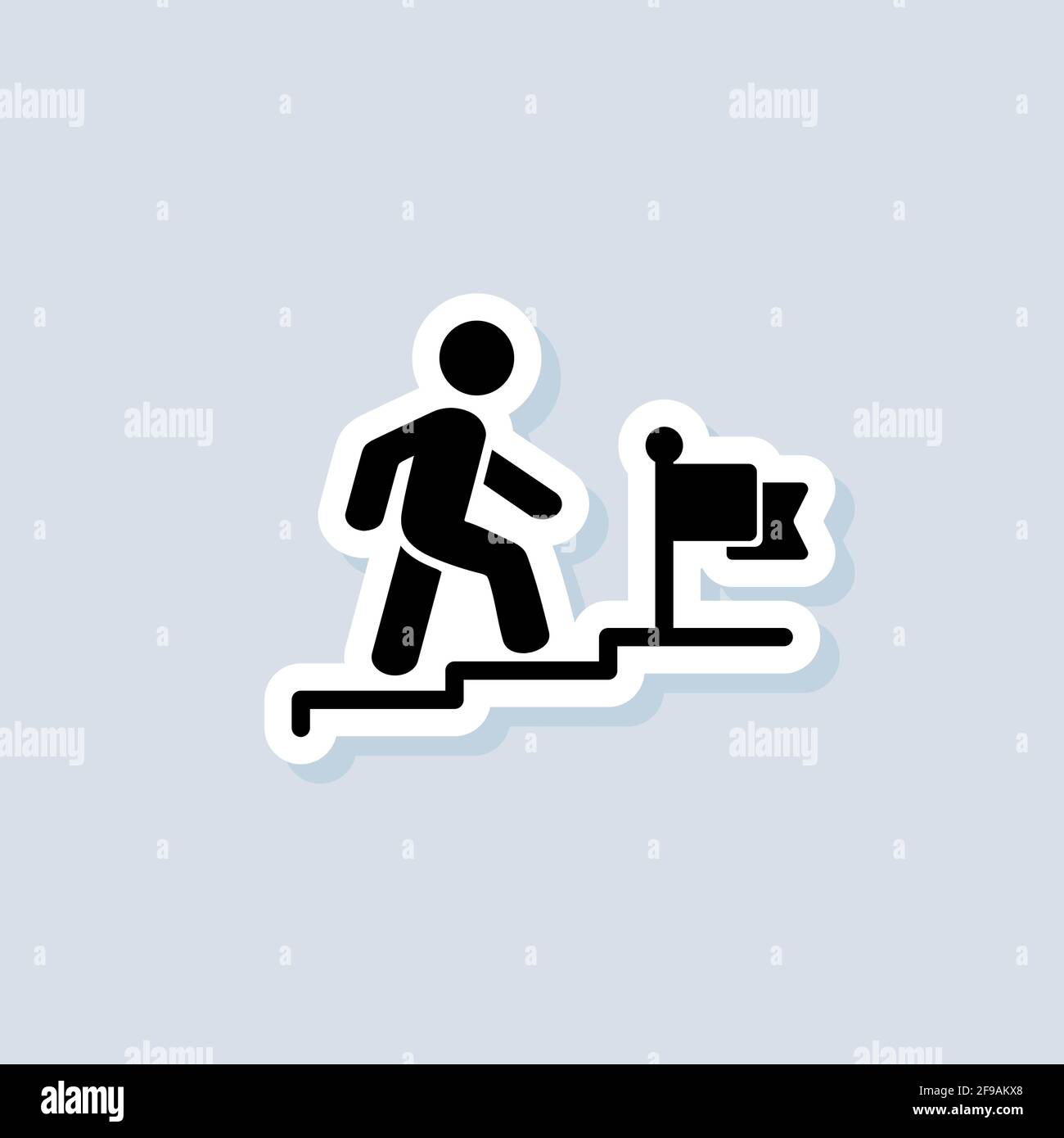 Success sticker. Career icon. Businessman walking upstairs to the flag ...