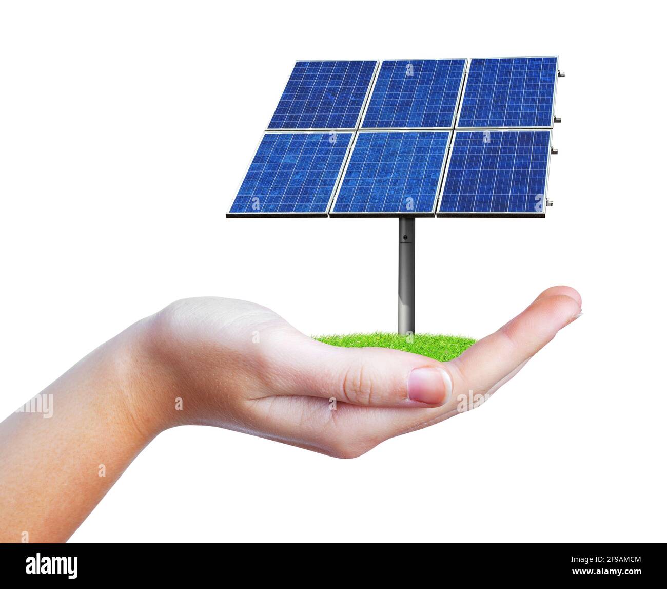 Hand holding solar panel isolated on white background. Photovoltaic ...
