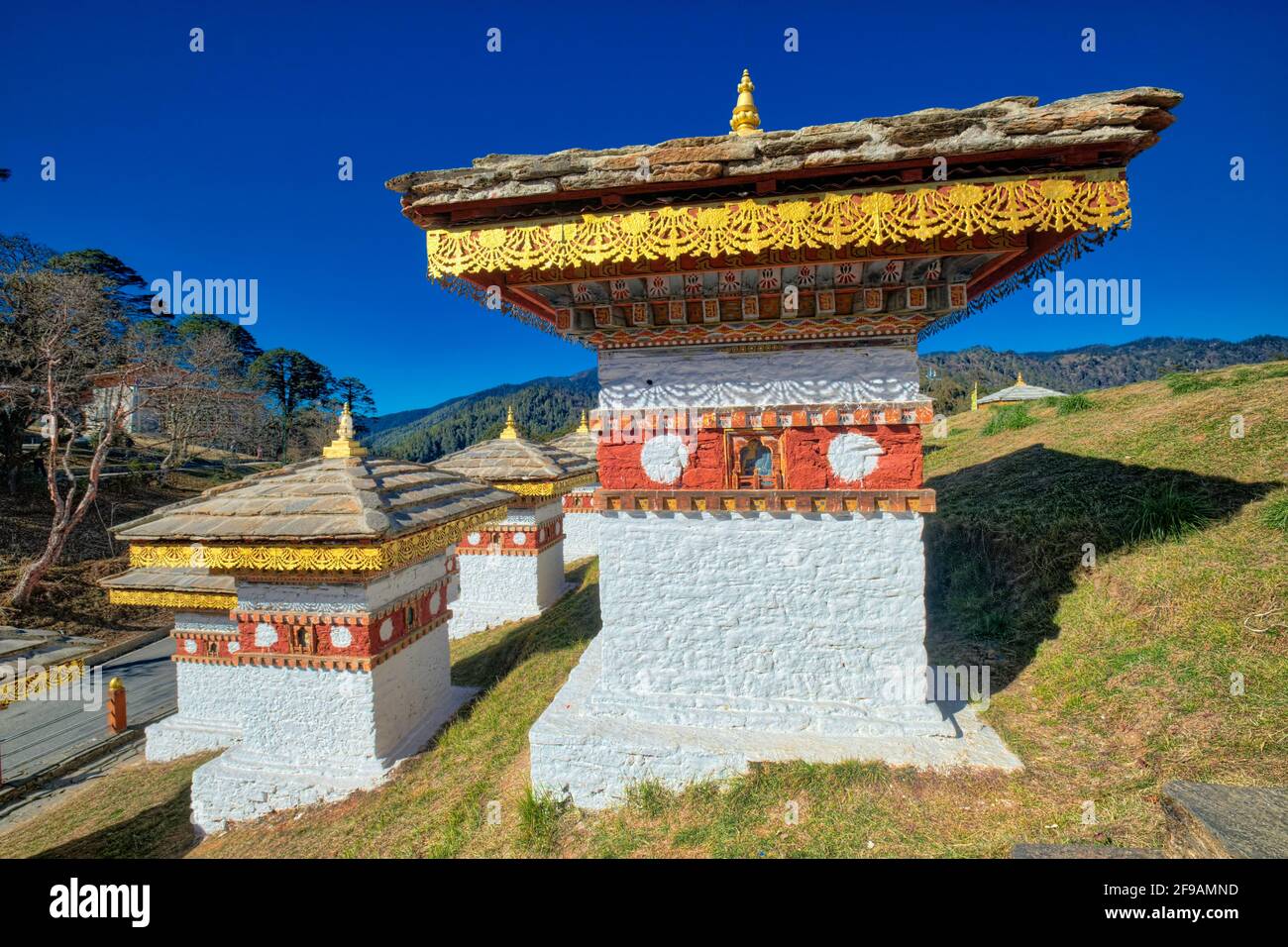 The chortens are built in three layers, the first lowest level layer ...