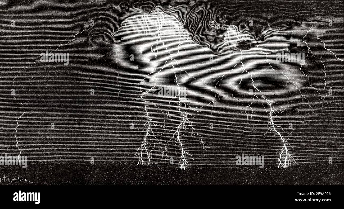 Engraving from a photograph of lightning taken by Alfred H. Binden in ...