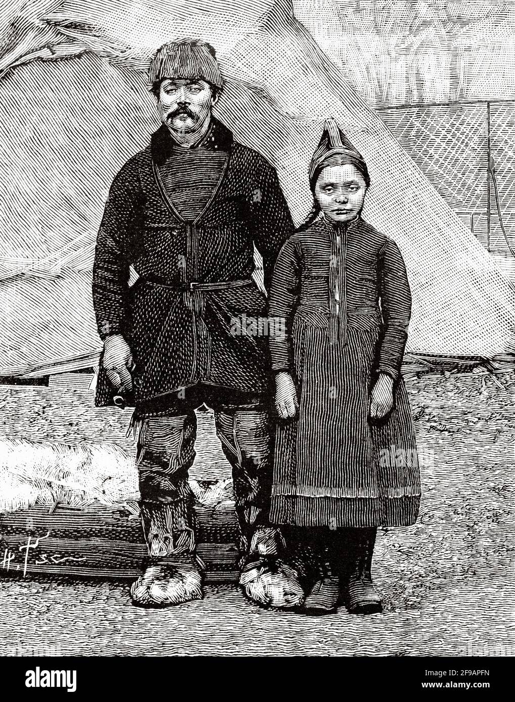 Lapland man and his daughter dressed in traditional dress. Norway ...