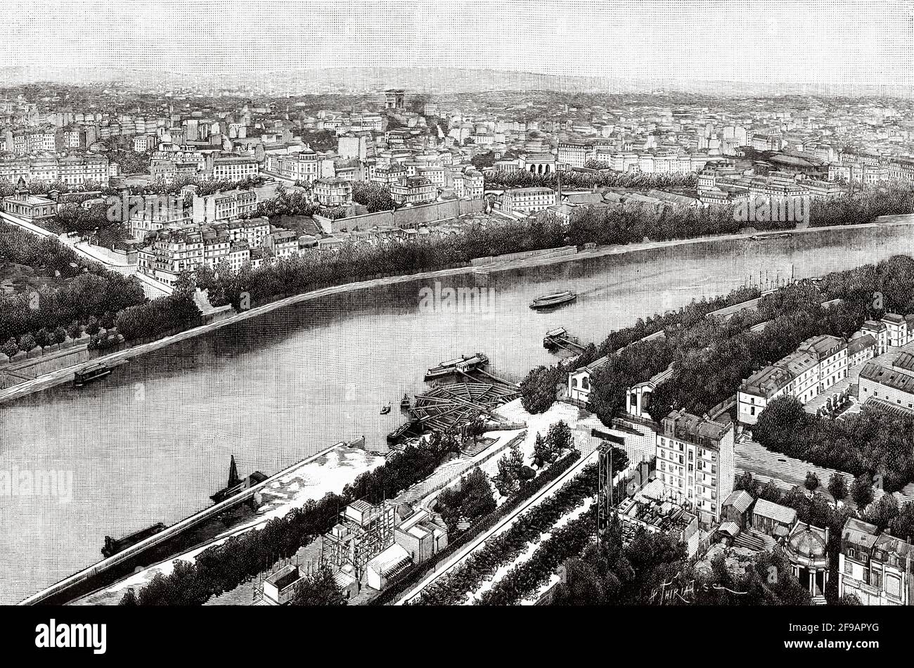 Panoramic general view of Paris and the river Seine from the Eiffel ...