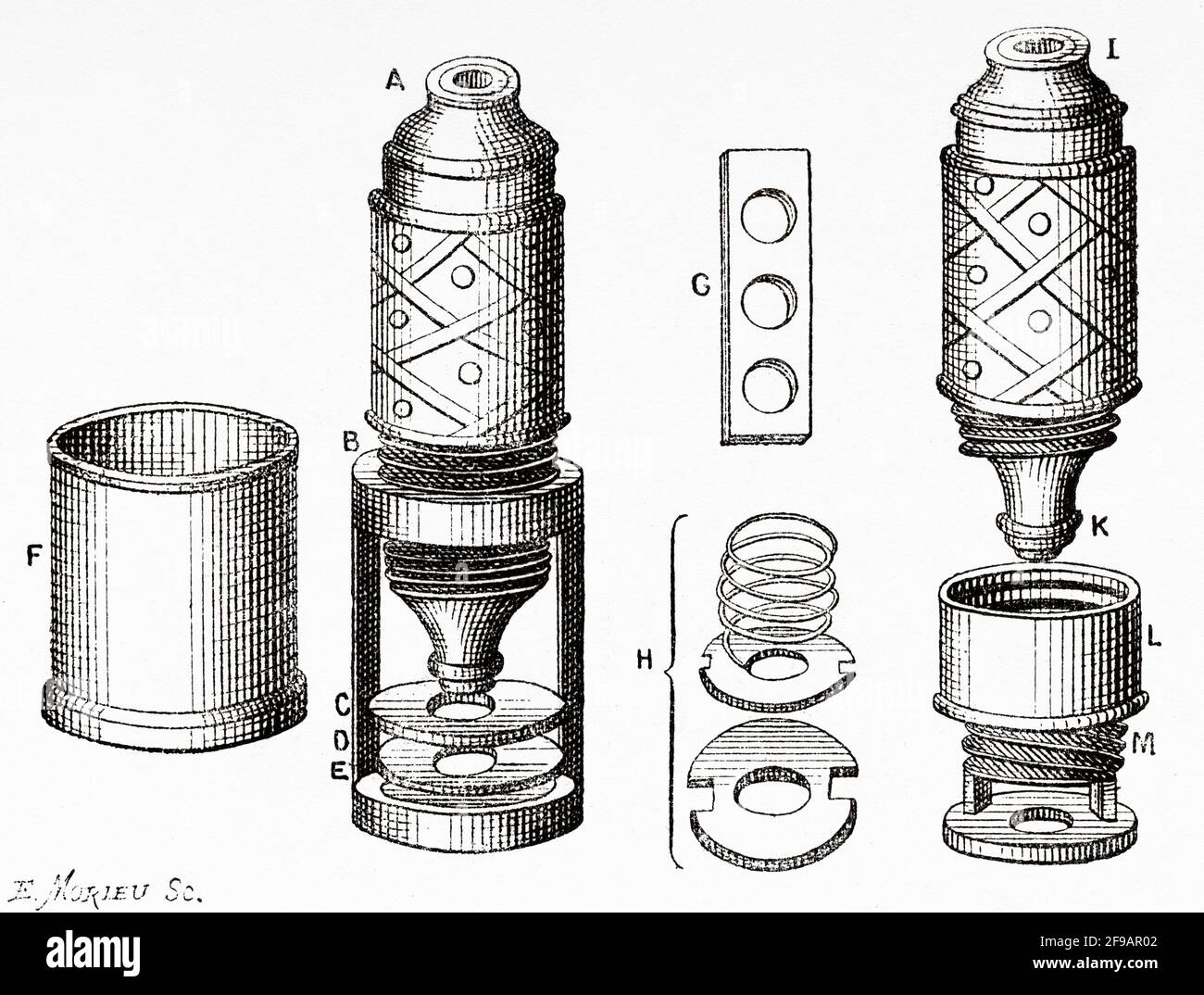 Filippo Bonanni microscopes, 1660. Old 19th century engraved ...