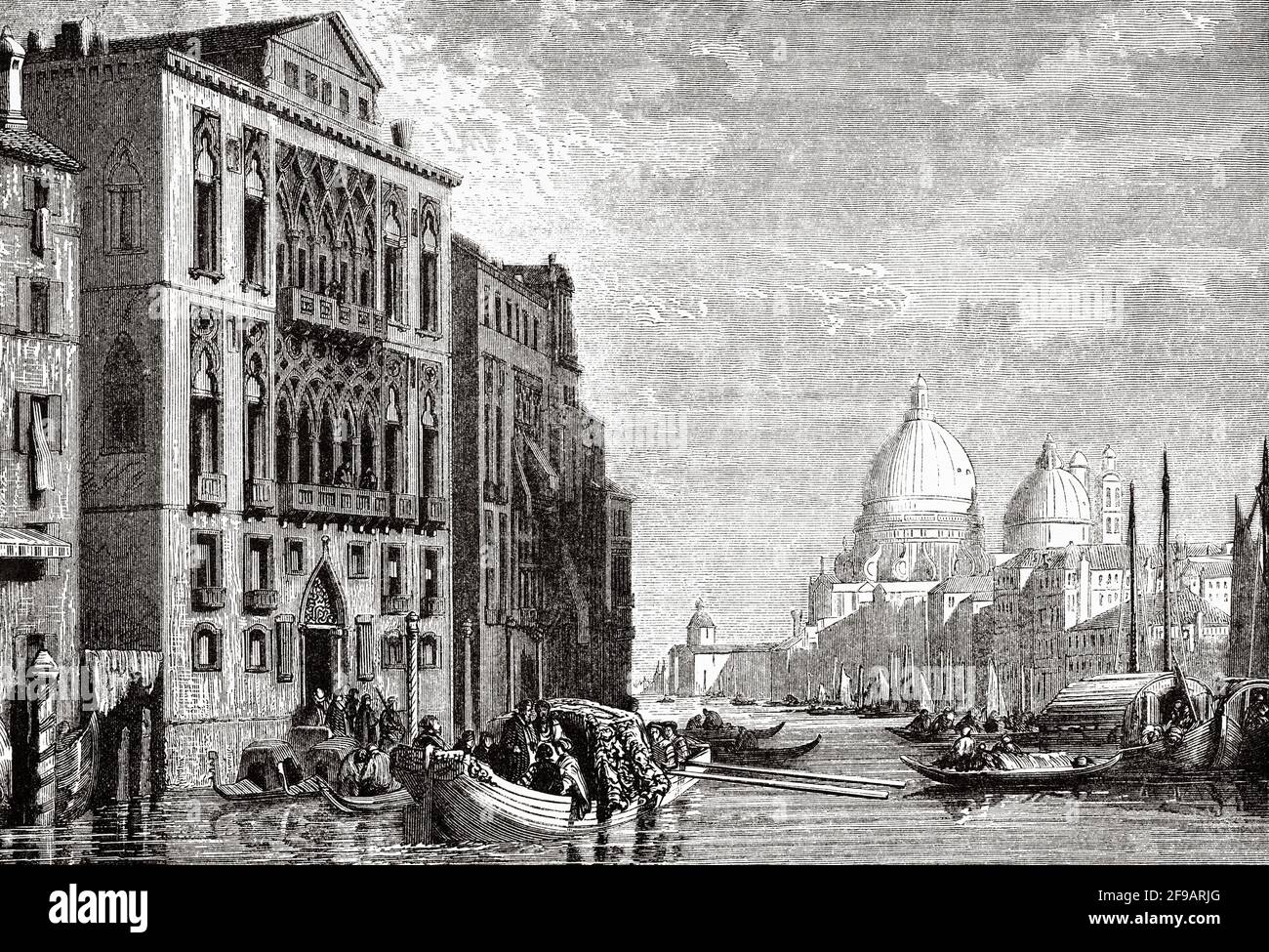 The Grand Canal, Venice, late 1800s. Italy, Europe. Old 19th century ...
