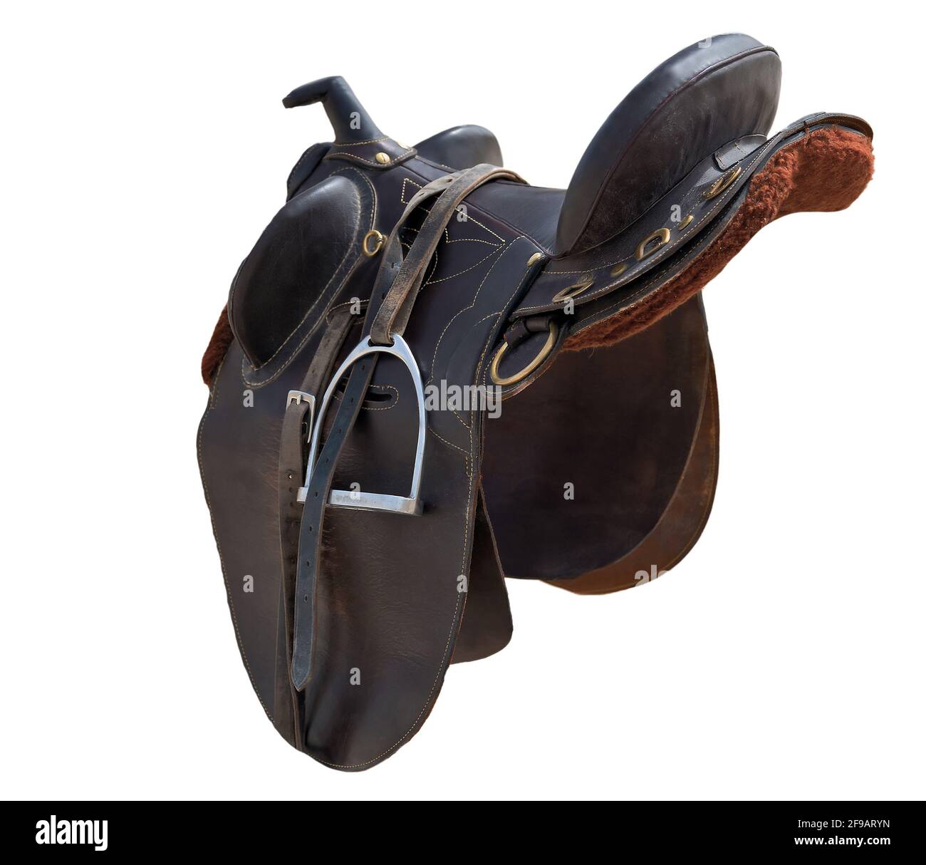 Saddle leather with stirrups. Rider on horse vintage retro style ...