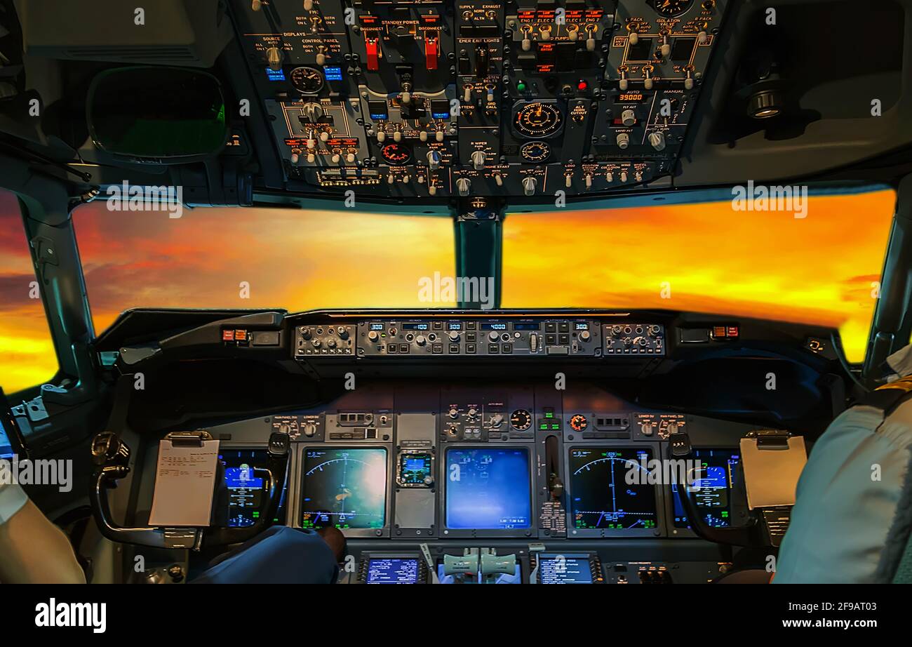 Pilot Interior Cockpit control Airplane flying Stock Photo - Alamy