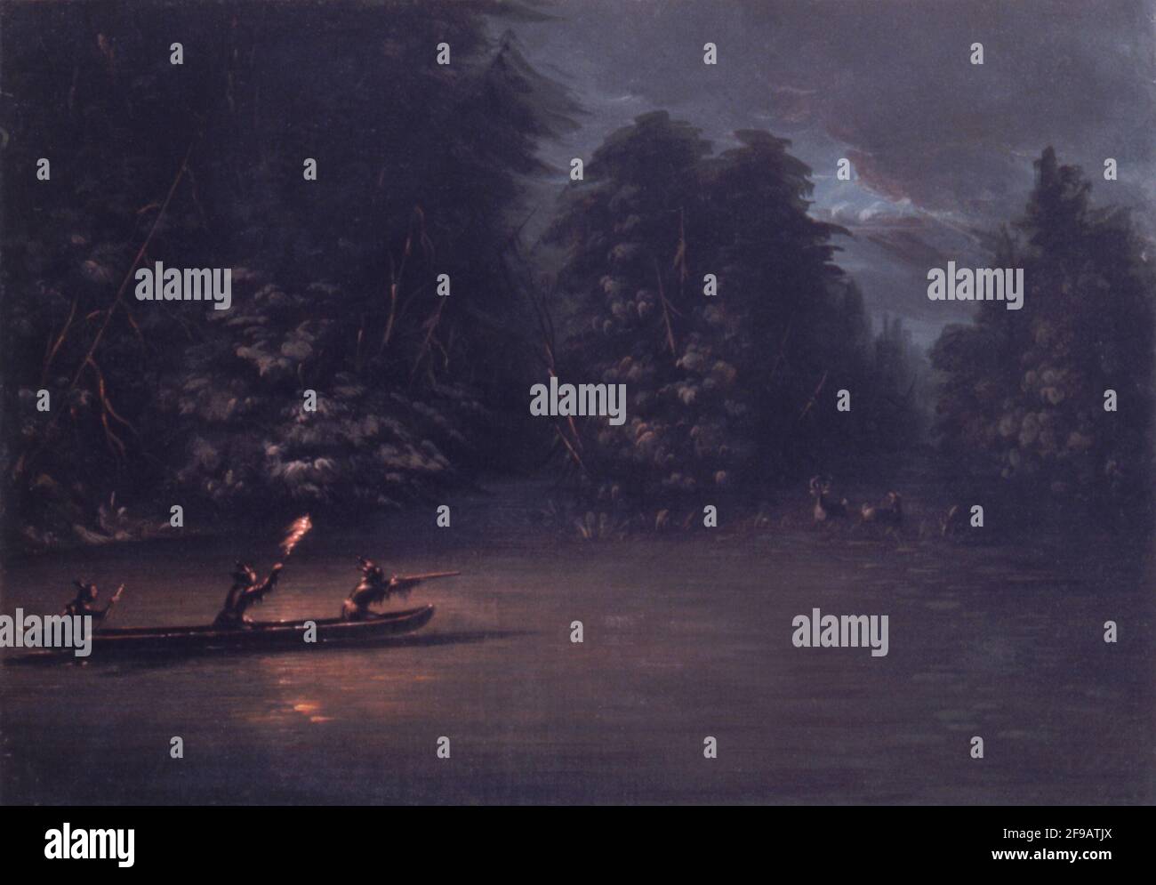 Deer Hunting by Torchlight in Bark Canoes, 1846-1848 Stock Photo - Alamy